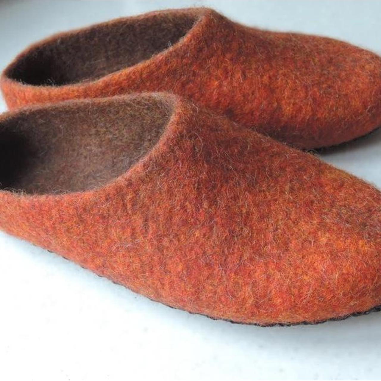 Men's Burgundy and Orange Slippers | Depop