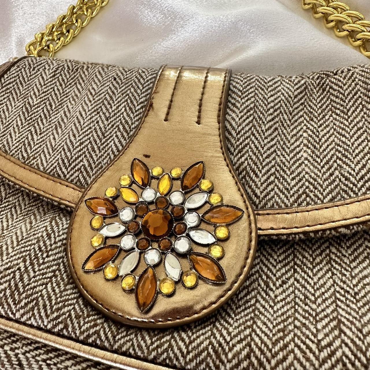 Jeweled + Brown Tweed Bag Gold chain detail ... - Depop