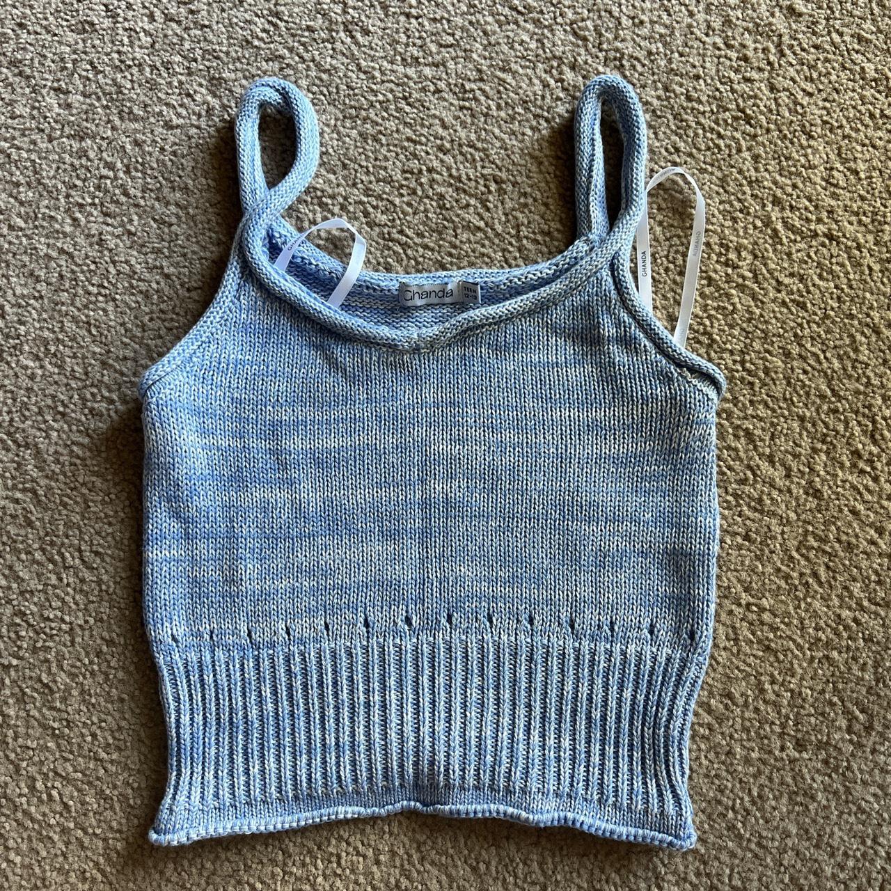 Ghanda blue knit tank top Never worn fits size... - Depop