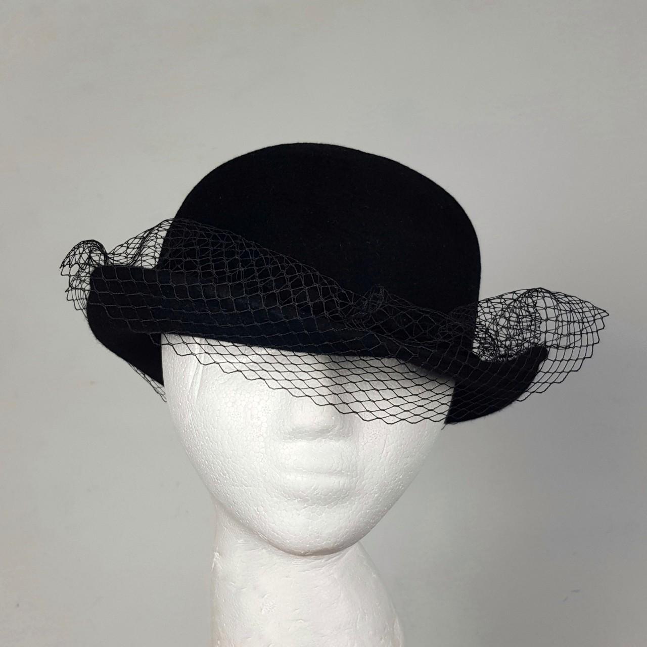 70s Vintage cloche hat with veil trim Black with... - Depop