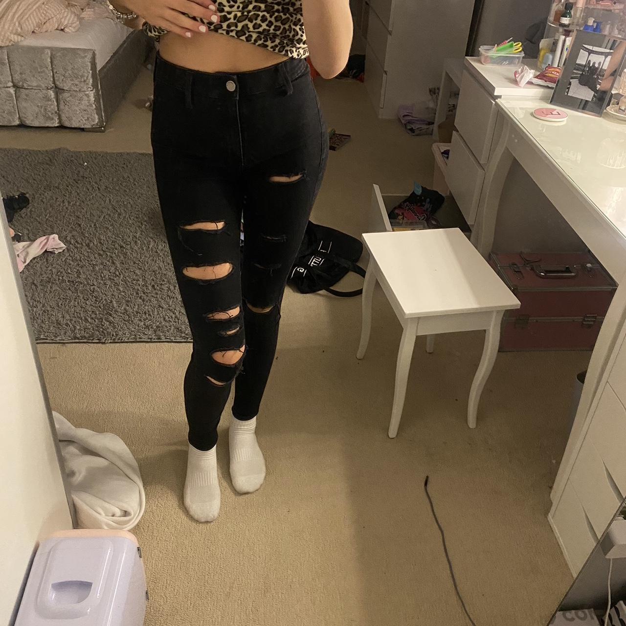 topshop joni jeans black ripped skinny jeans super... - Depop