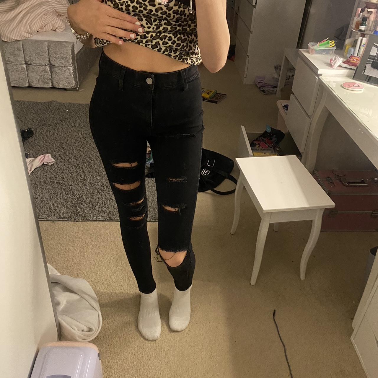 topshop joni jeans black ripped skinny jeans super... - Depop