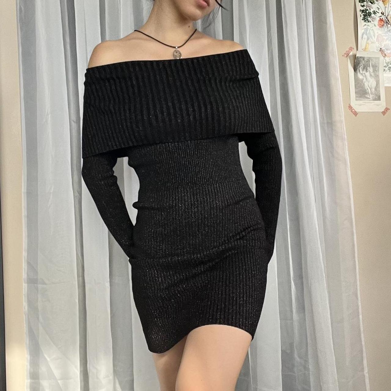 Vintage Y2k Bebe Off Shoulder Sweater Dress Black Depop