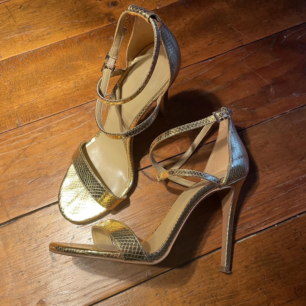 Michael Kors 4.5” Gold Heels size 9 Wore these on... - Depop