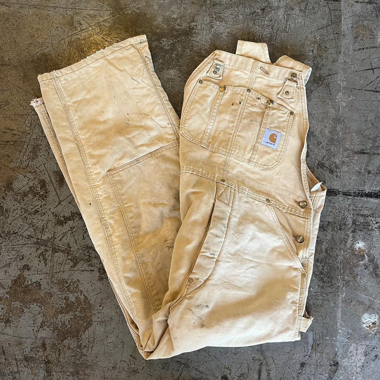 Vintage Carhartt Tan Coveralls Bibs Mens... - Depop