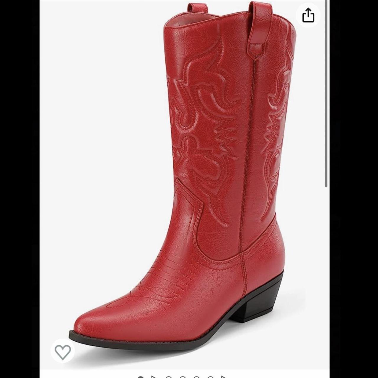 Adorable red cowboy boots!! Only worn once - Depop