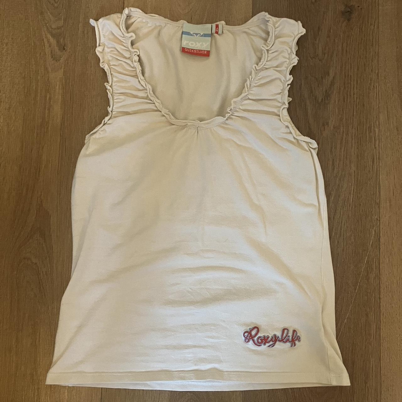 super cute Roxy off-white vest with ruffles #y2k #roxy - Depop