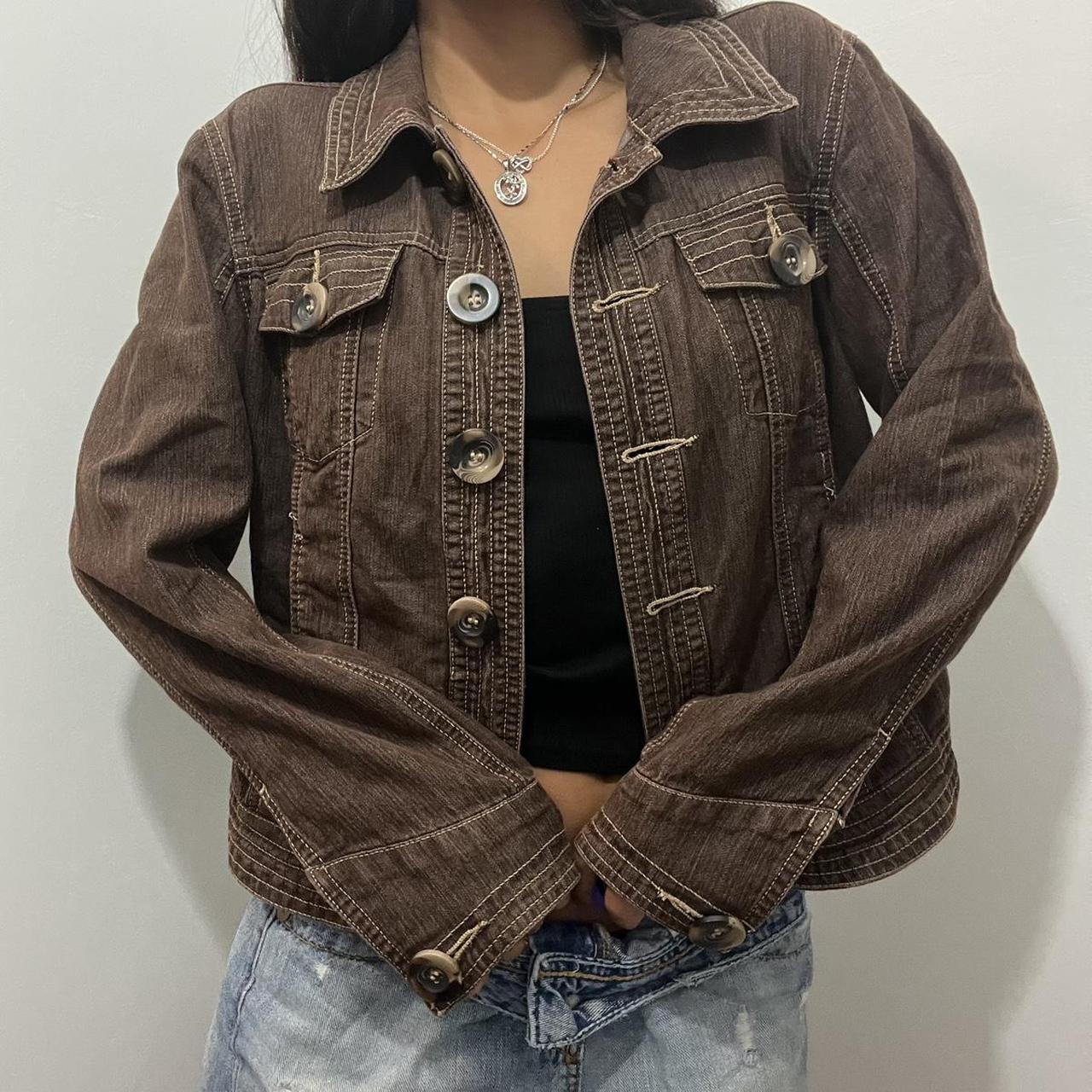 brown button up jacket vintage brown button up... - Depop