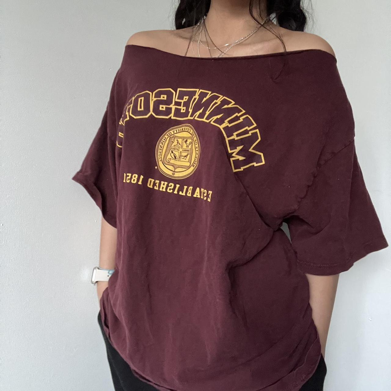 off shoulder t-shirt vintage red colored off the... - Depop