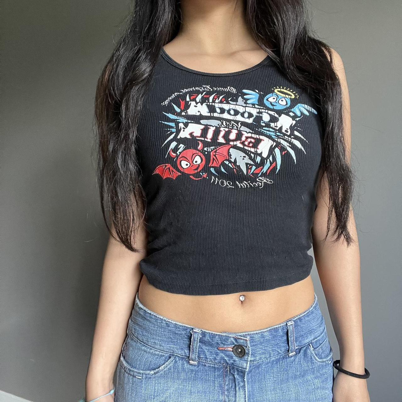 y2k 2000s basic grunge tank top - black cropped tank... - Depop