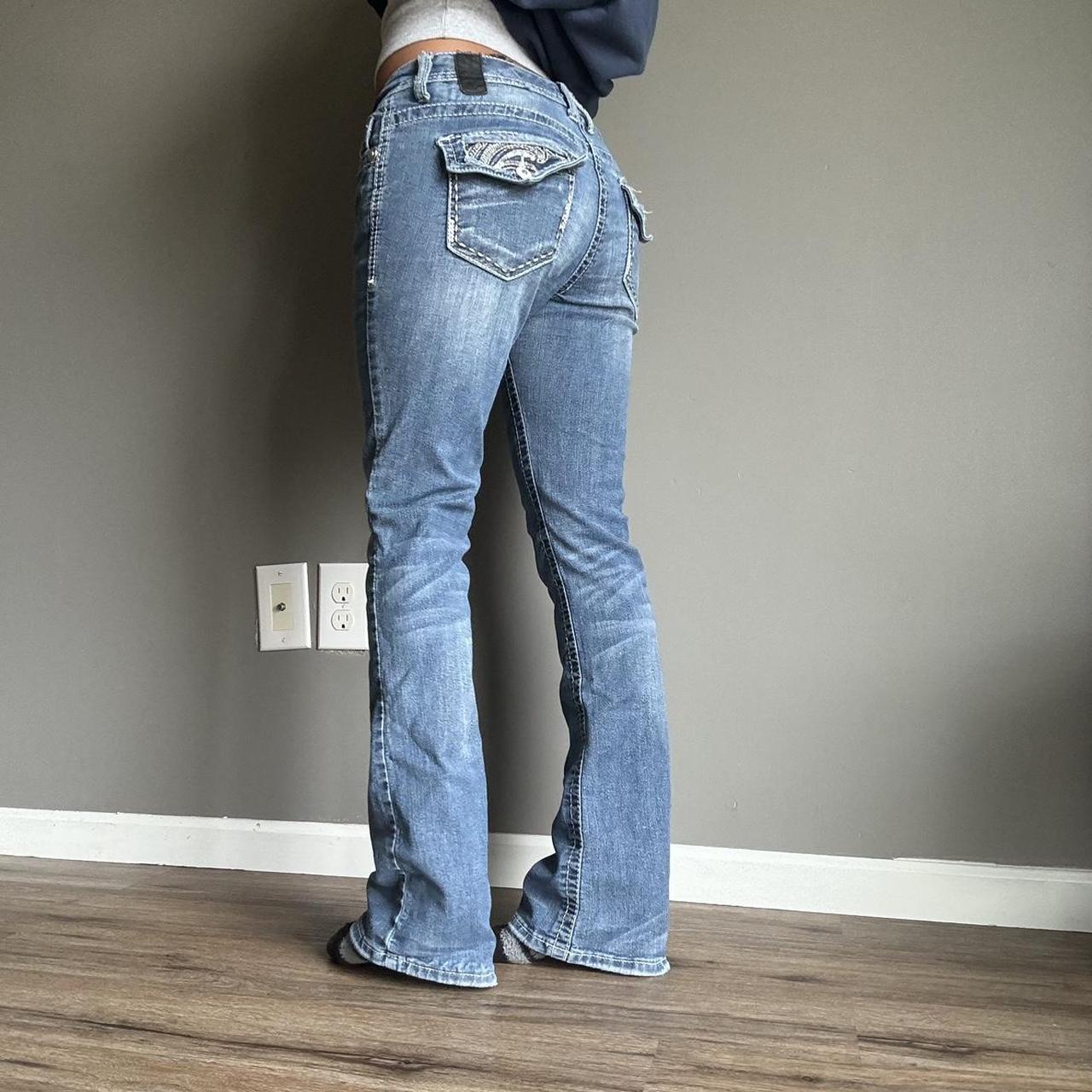 Y2K Low rise bootcut jeans with blue denim wash and... - Depop