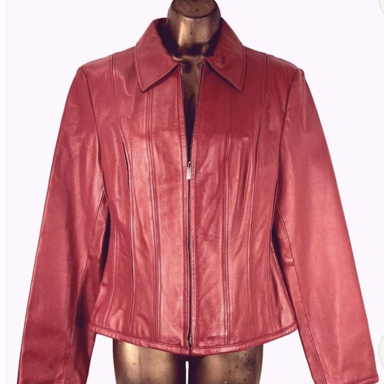 Red Leather Fitted Cropped Motorcycle Jacket Fully... - Depop