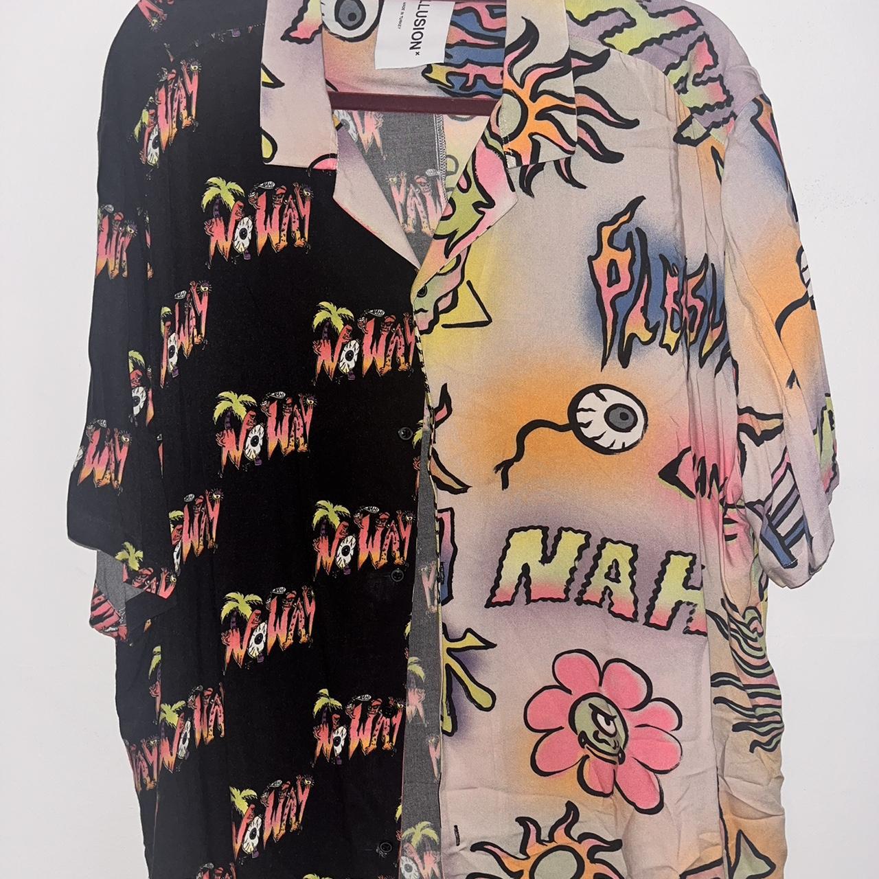 half and half patterned, button up shirt - Depop