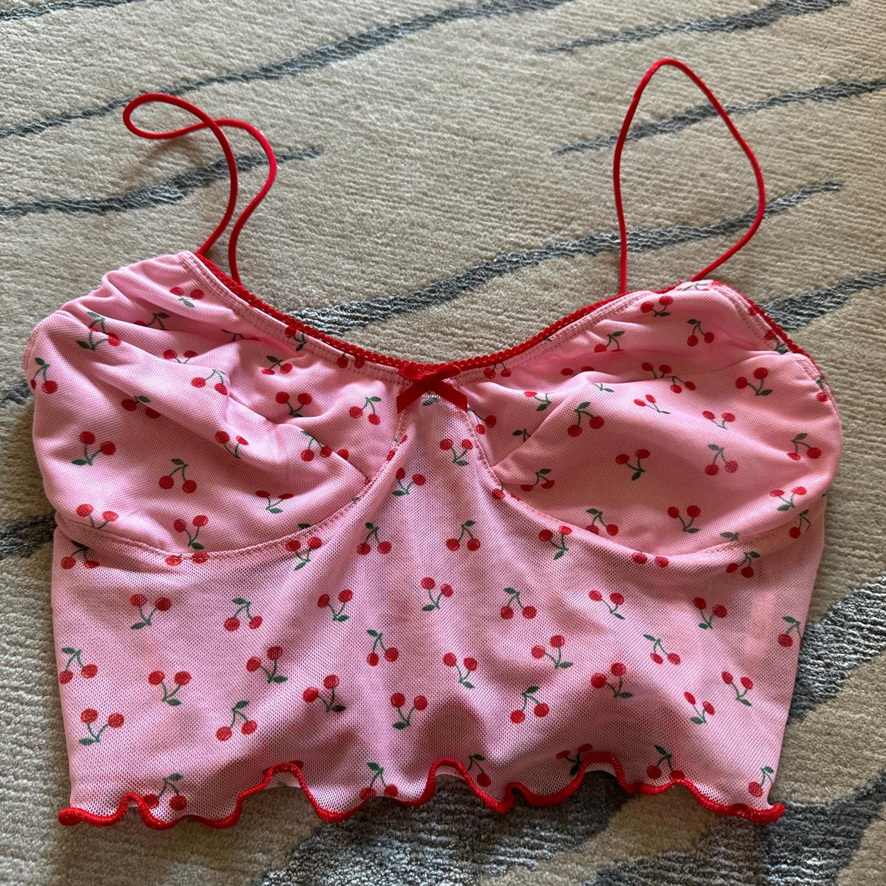 cropped cherry tank - size xs #tank #croptop - Depop
