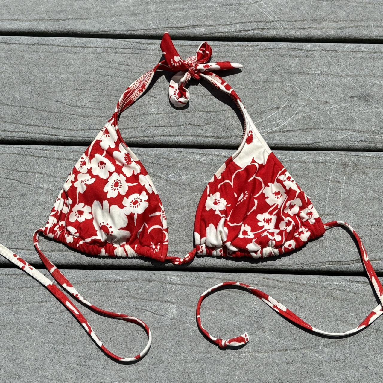 Vintage red and white bikini top #vintage #y2k #summer - Depop