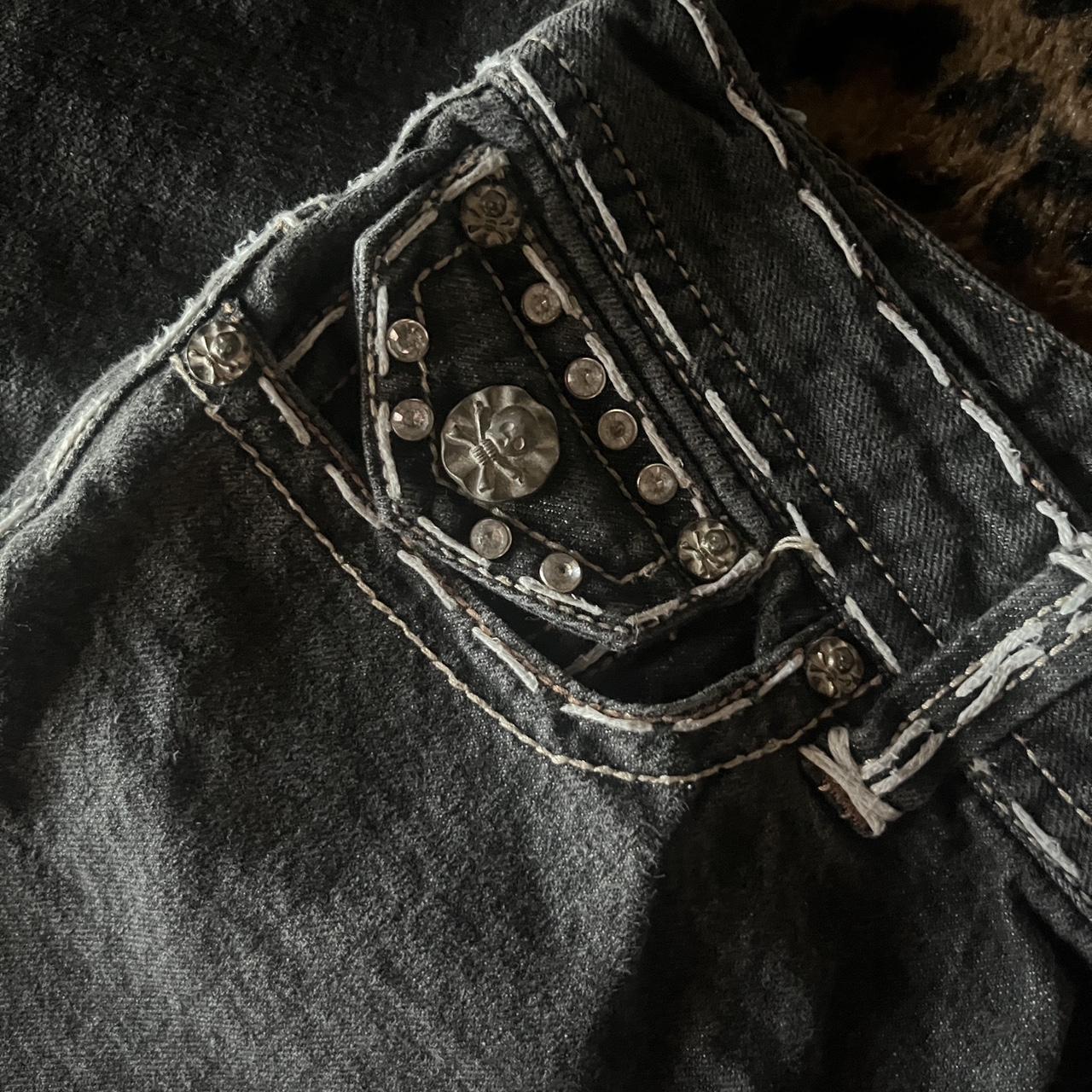 Gorgeous bedazzled 2000s baggy jeans with contrast... - Depop