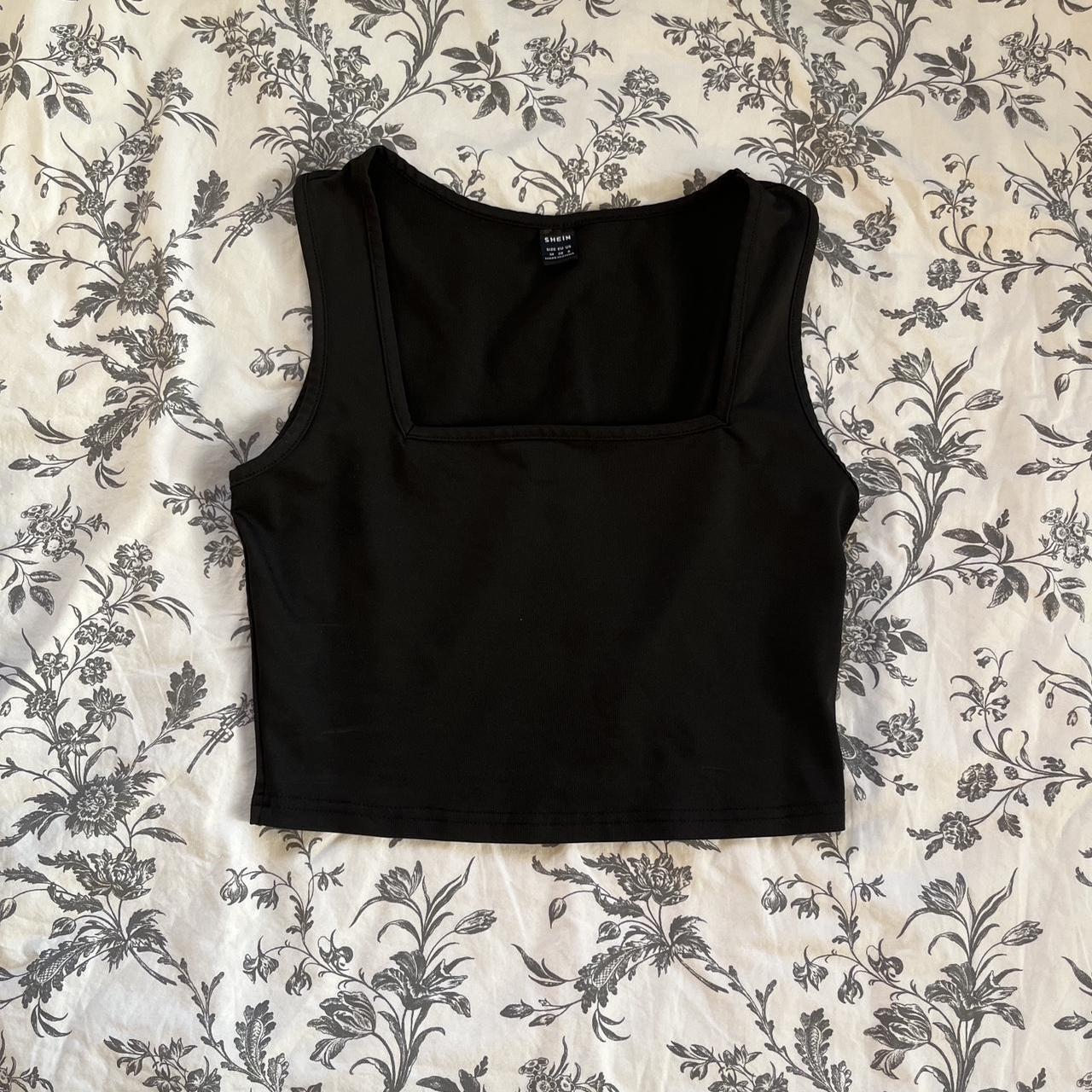 black square neck crop top super flattering and... - Depop