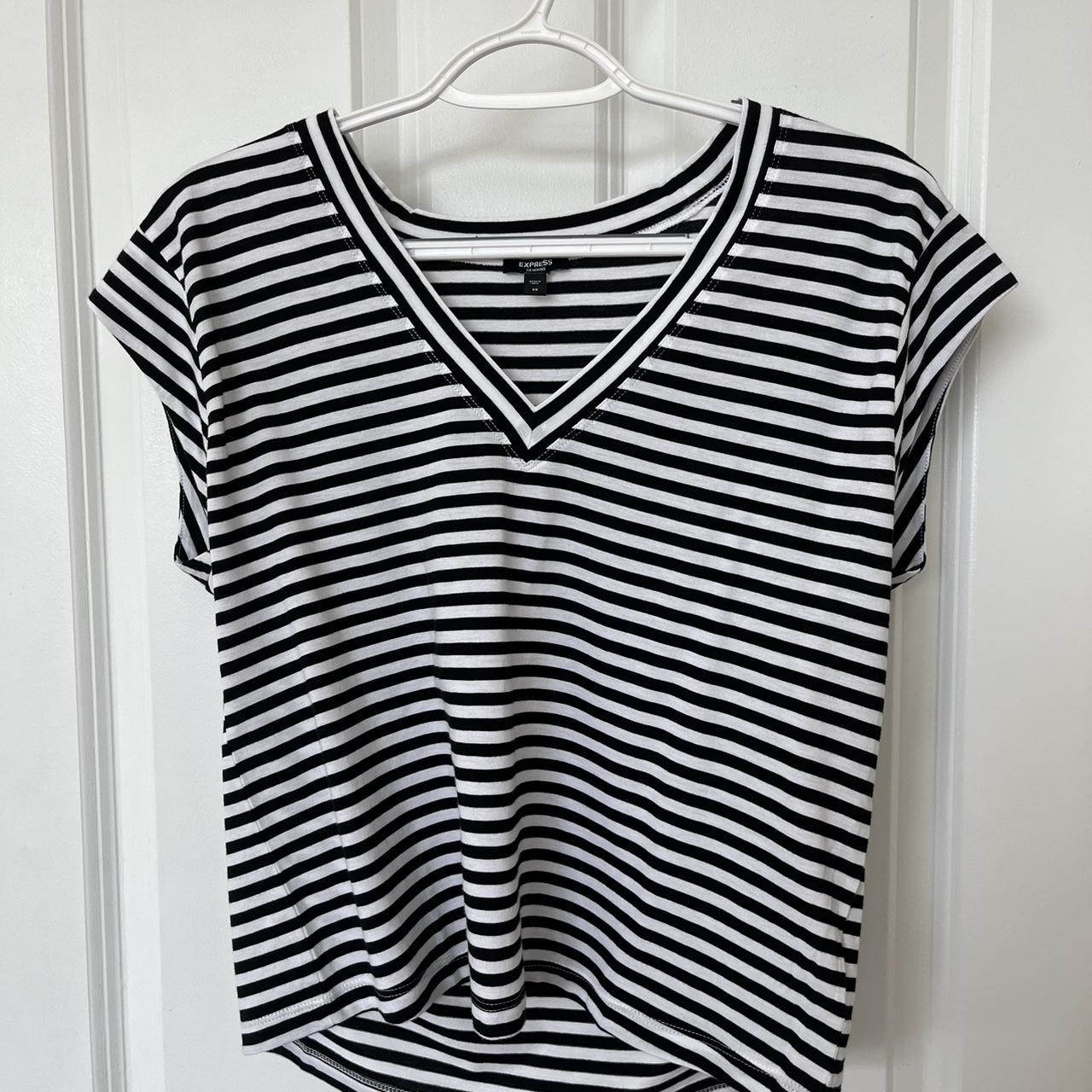 black and white express v-neck never worn (besides... - Depop