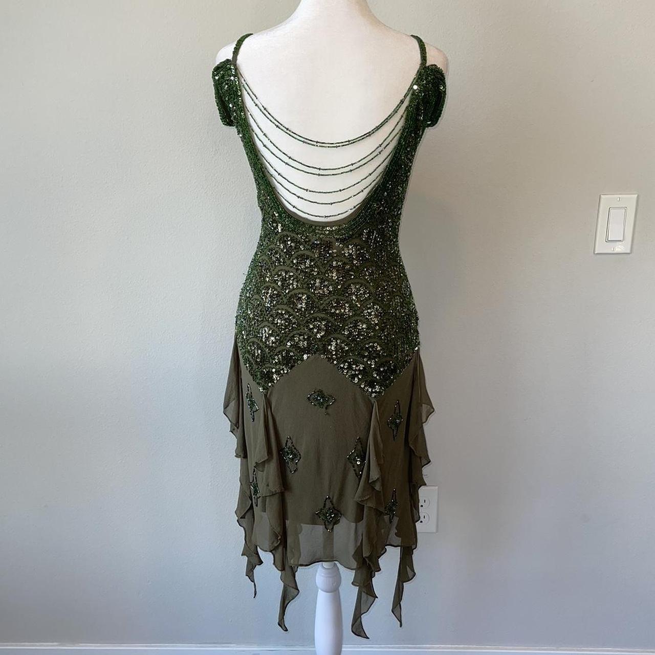 Y2K Green dress beaded fairy core asymmetrical... - Depop