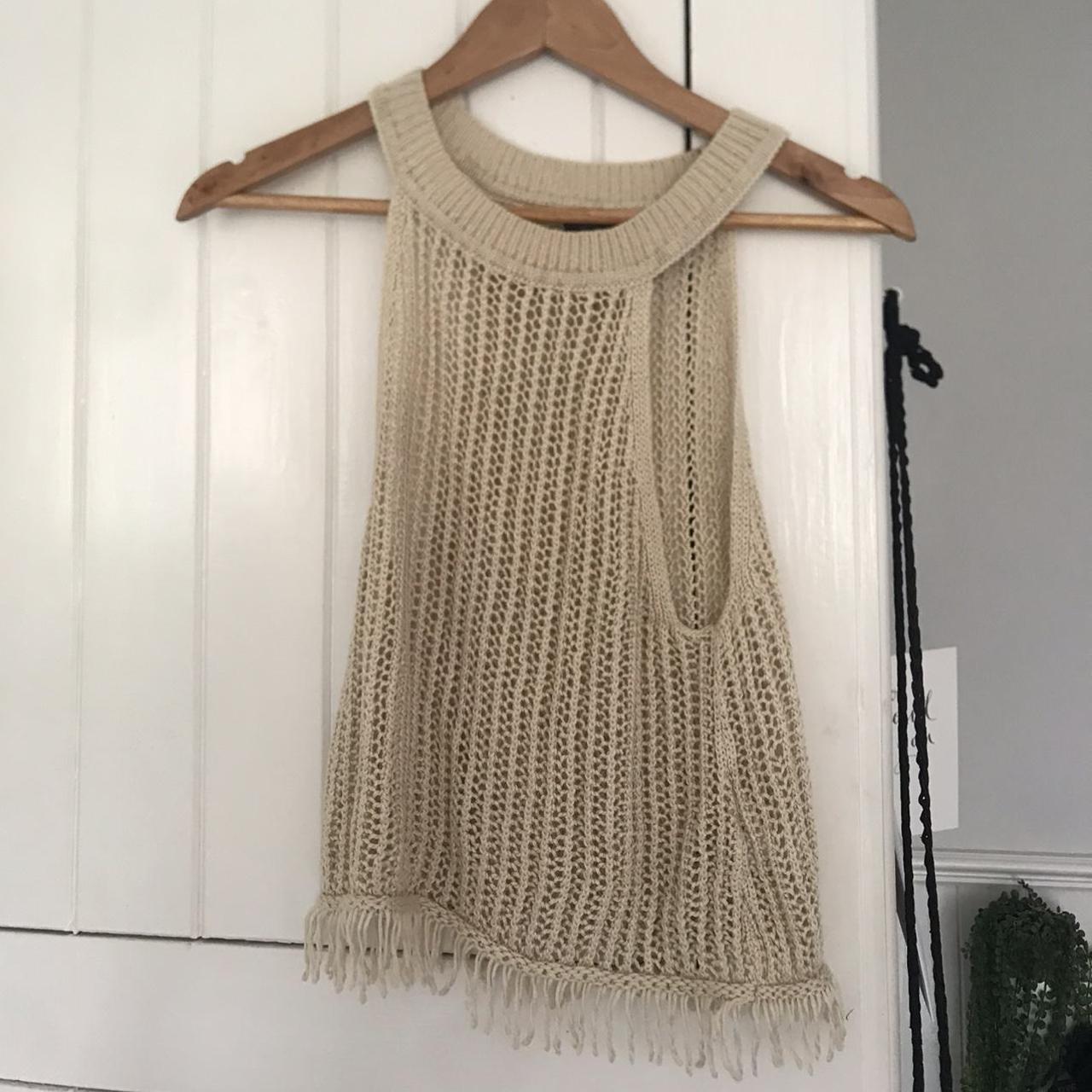 Beige/ cream knitted halter neck top Fits a size S... - Depop