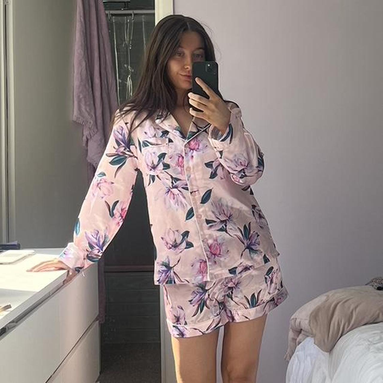 Kmart Anko Floral Satin Pajama Set | Size... - Depop