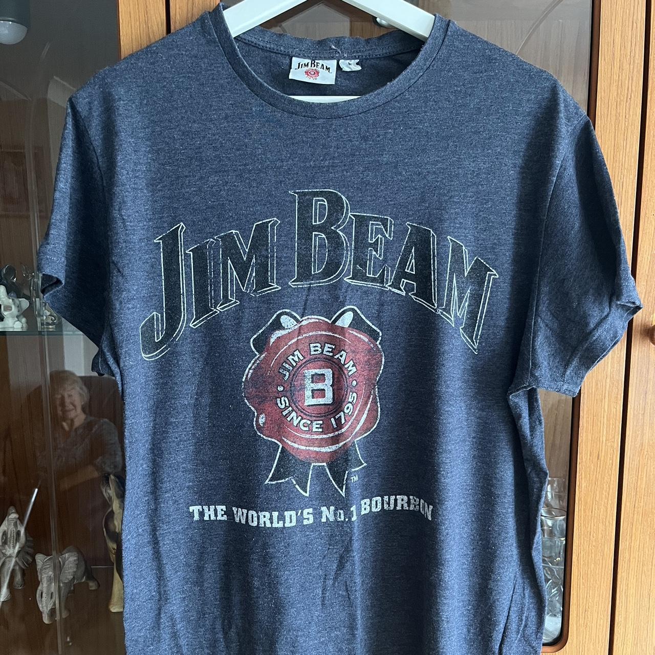 Medium grey black Jim Beam vintage baby tee... - Depop