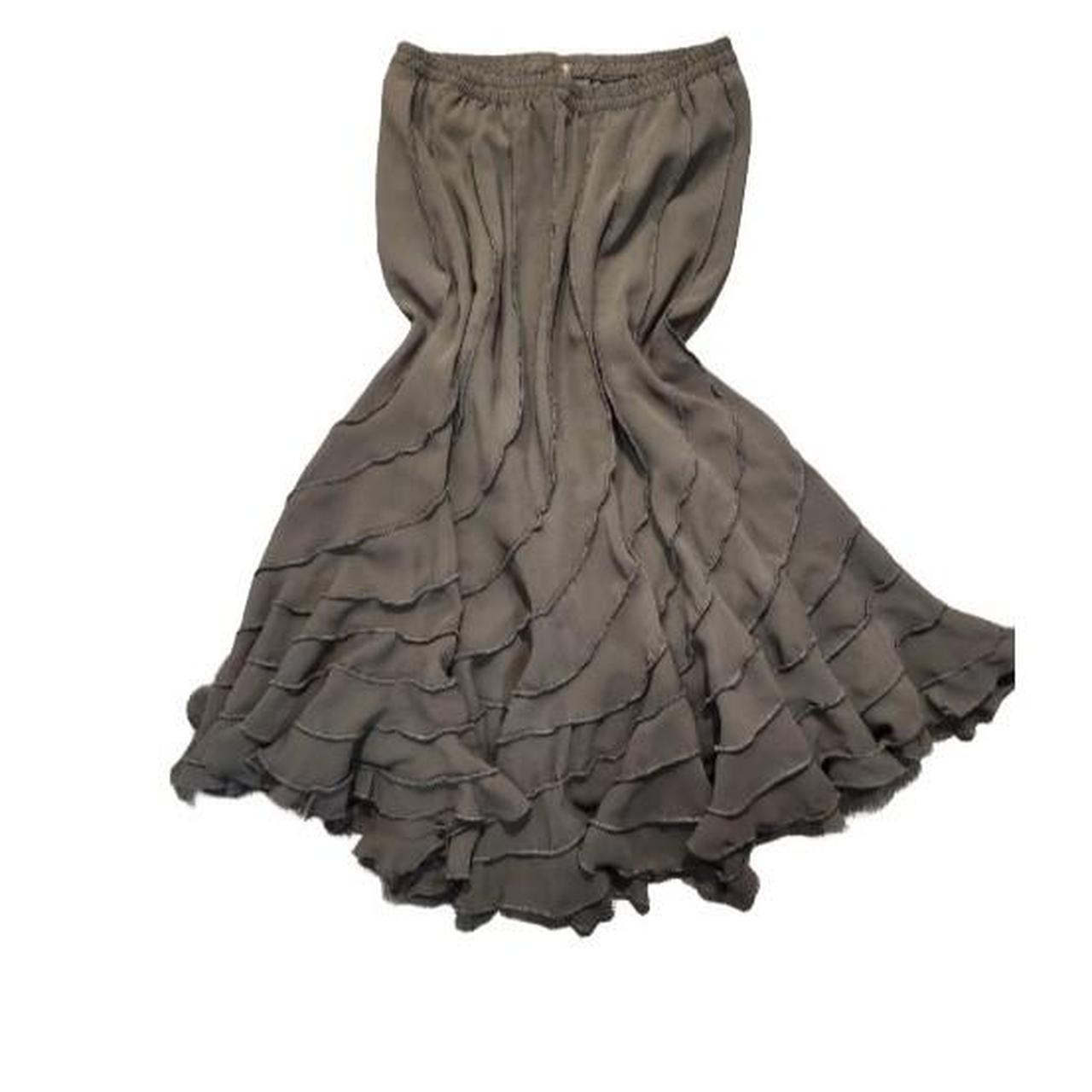 dark grey ruffle hem midi/maxi skirt, size small - Depop