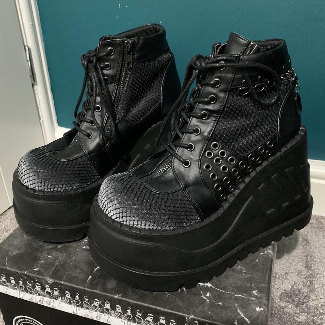 Demonia stomp 18 wedge boot with original box, size... - Depop