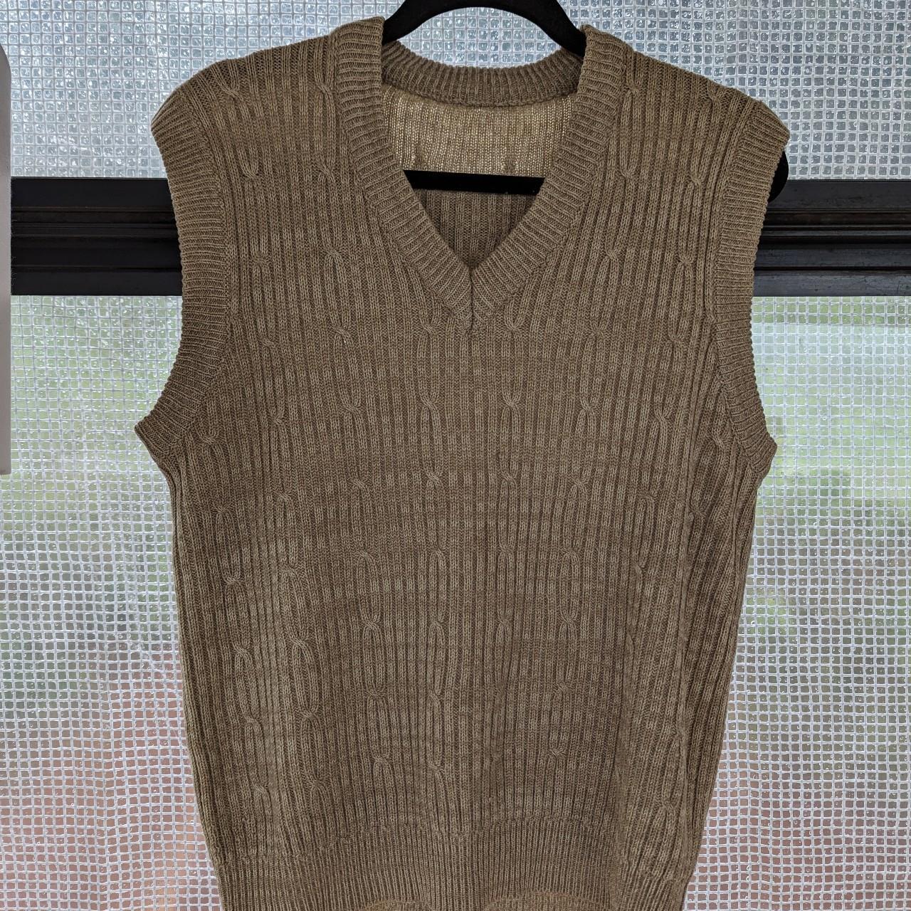 Muted light brown knit vest cardigan Size 10-12 or... - Depop