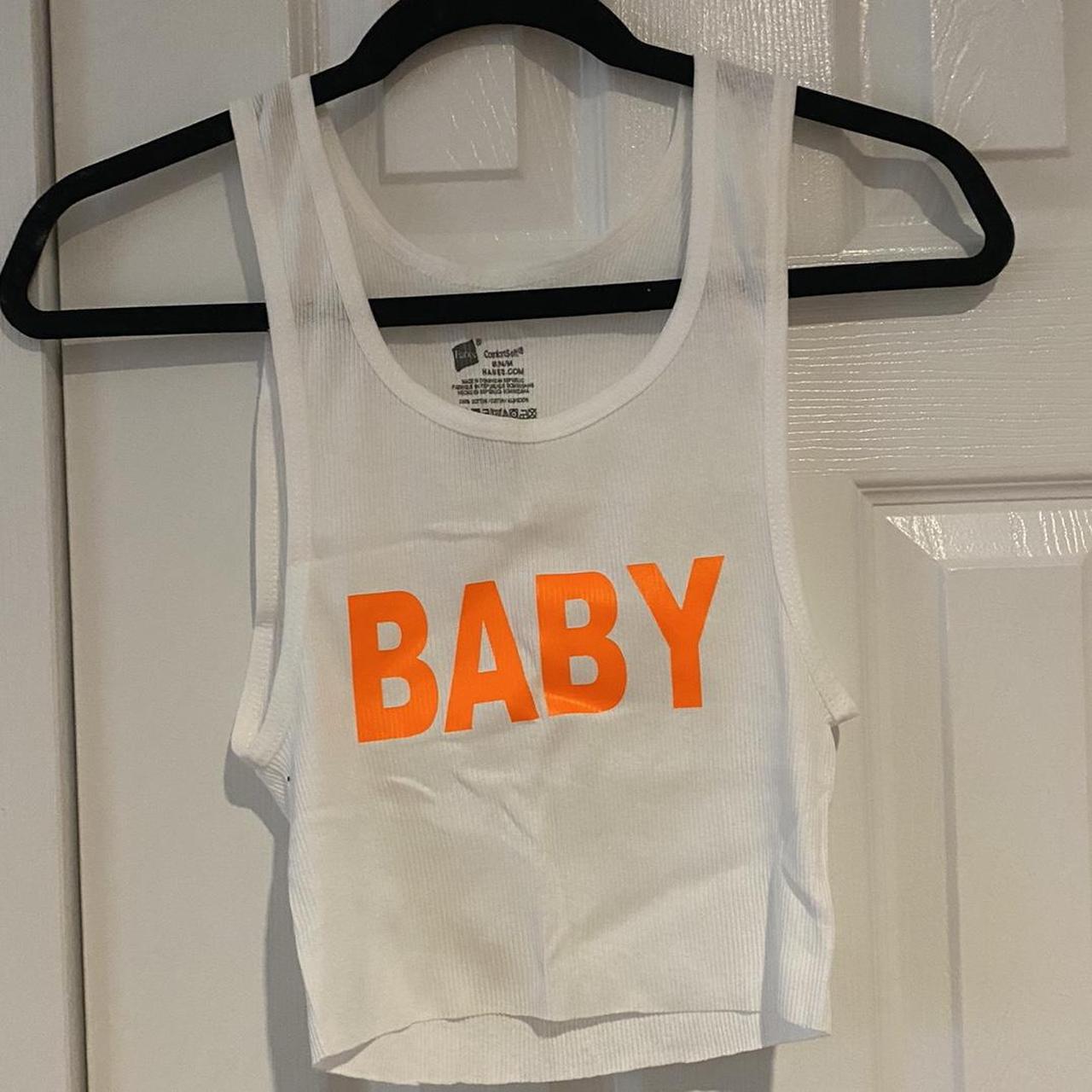 🦋BABY CROP TANK white crop tank with orange baby... - Depop