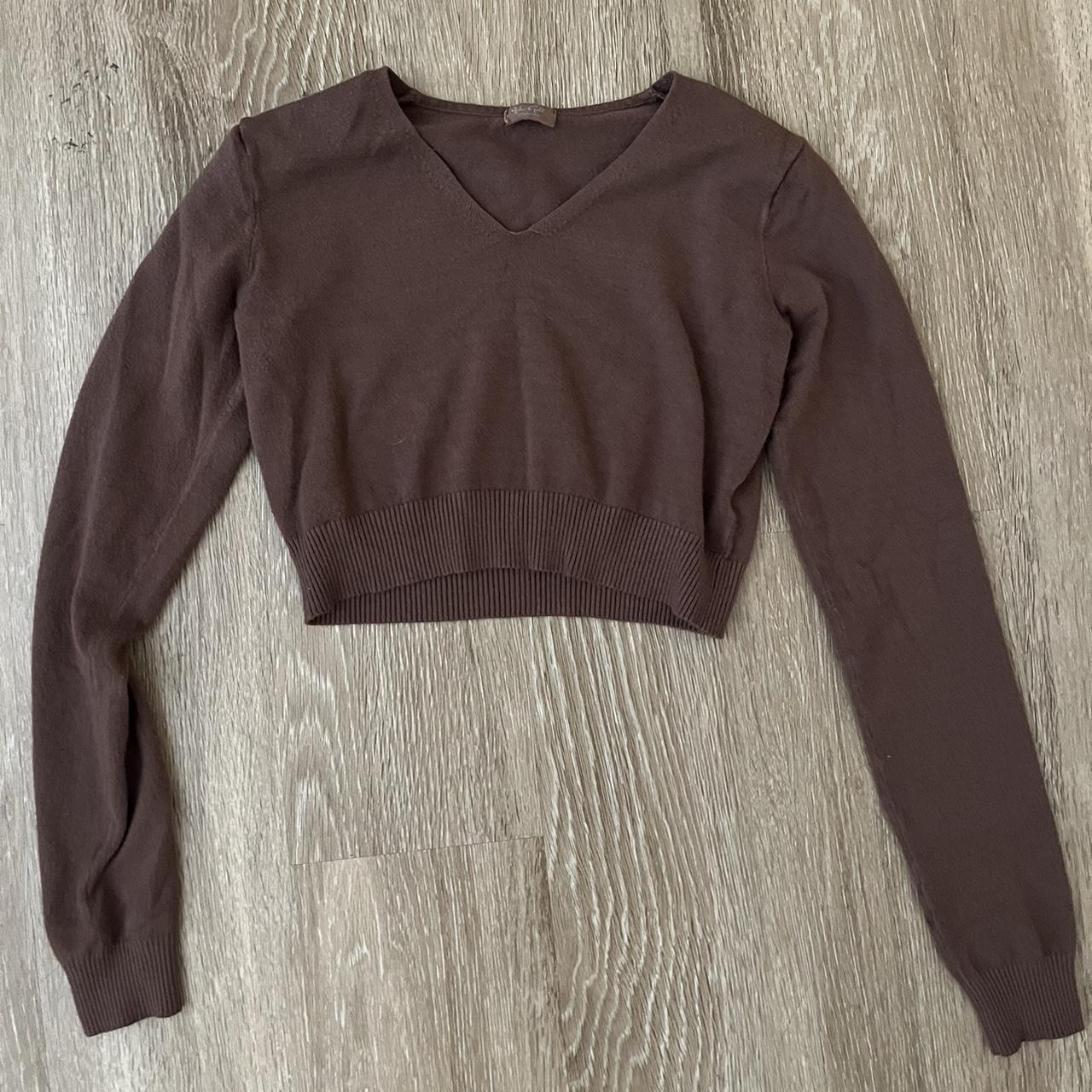 brandy melville brown crop long sleeve sweater ... - Depop
