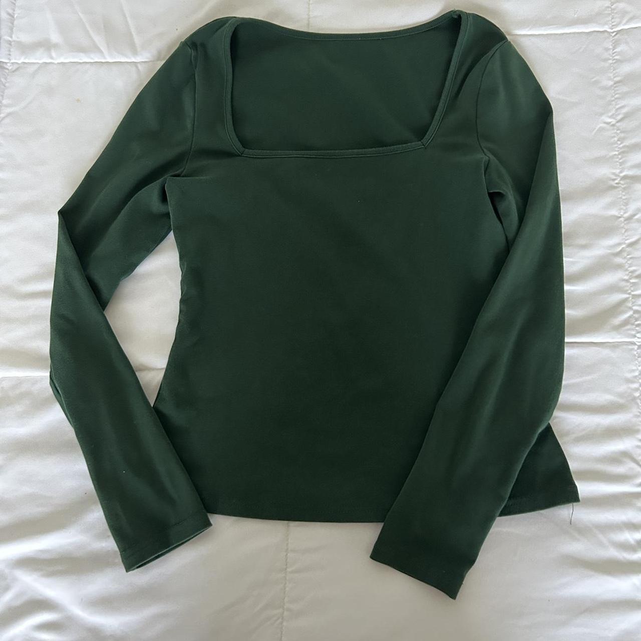 dark kelly emerald forest green square neck long... - Depop