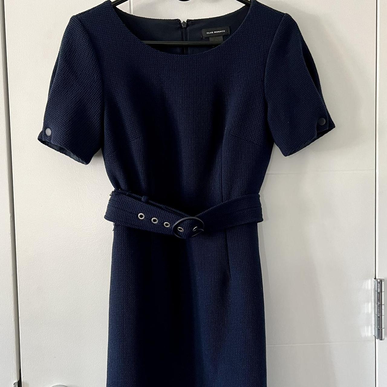 Club Monaco textured, navy blue mini dress. Size... - Depop