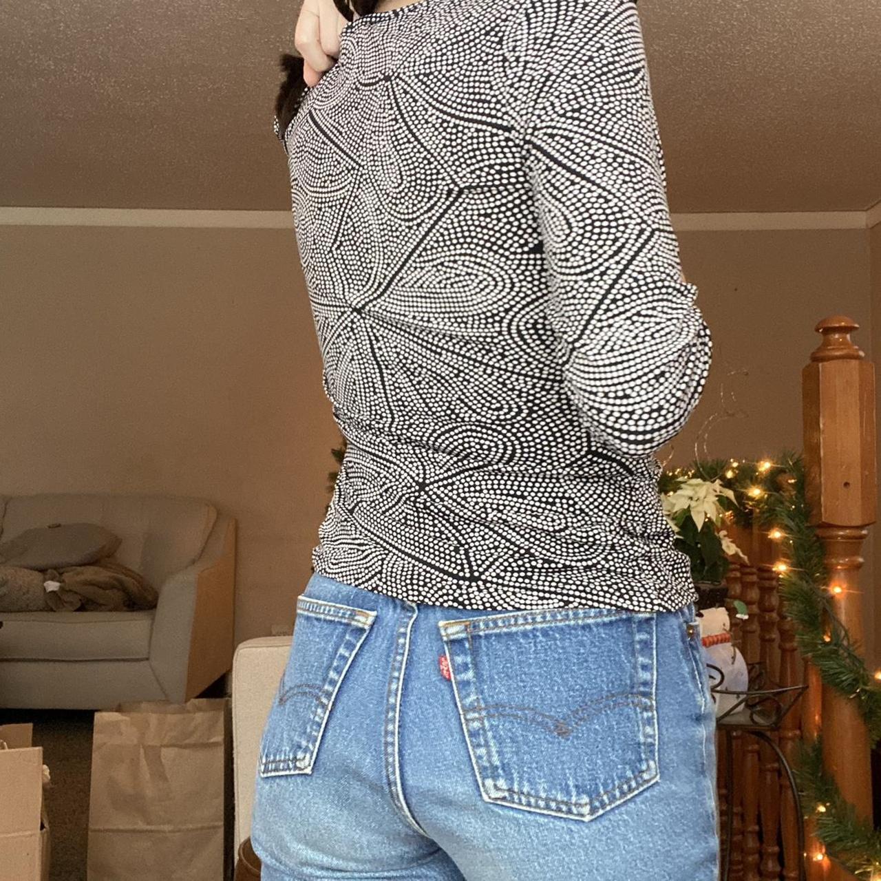 Y2k top Round hardware detail. 3/4 sleeves. Brand... - Depop