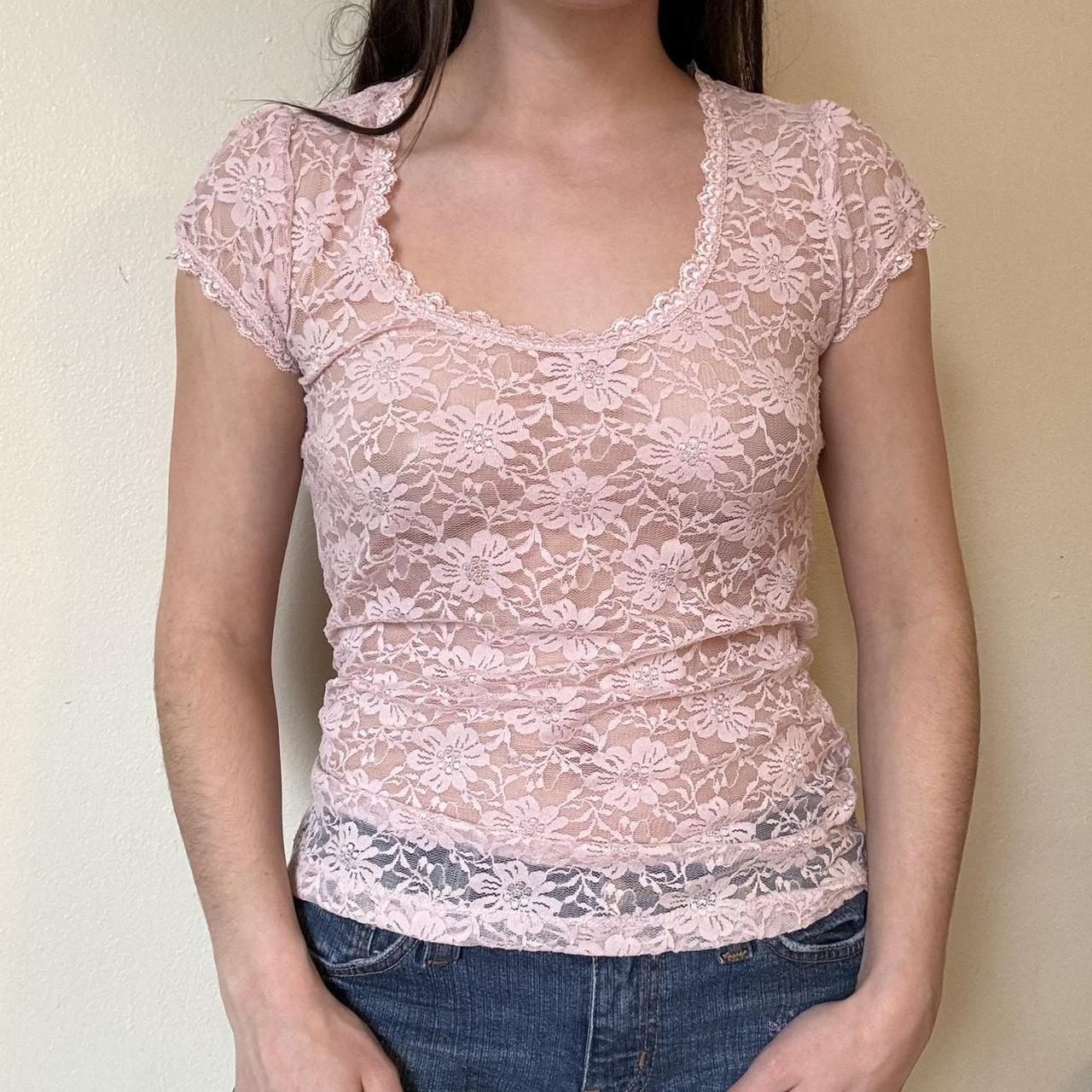 Pink lace top See through light pink lace top.... - Depop