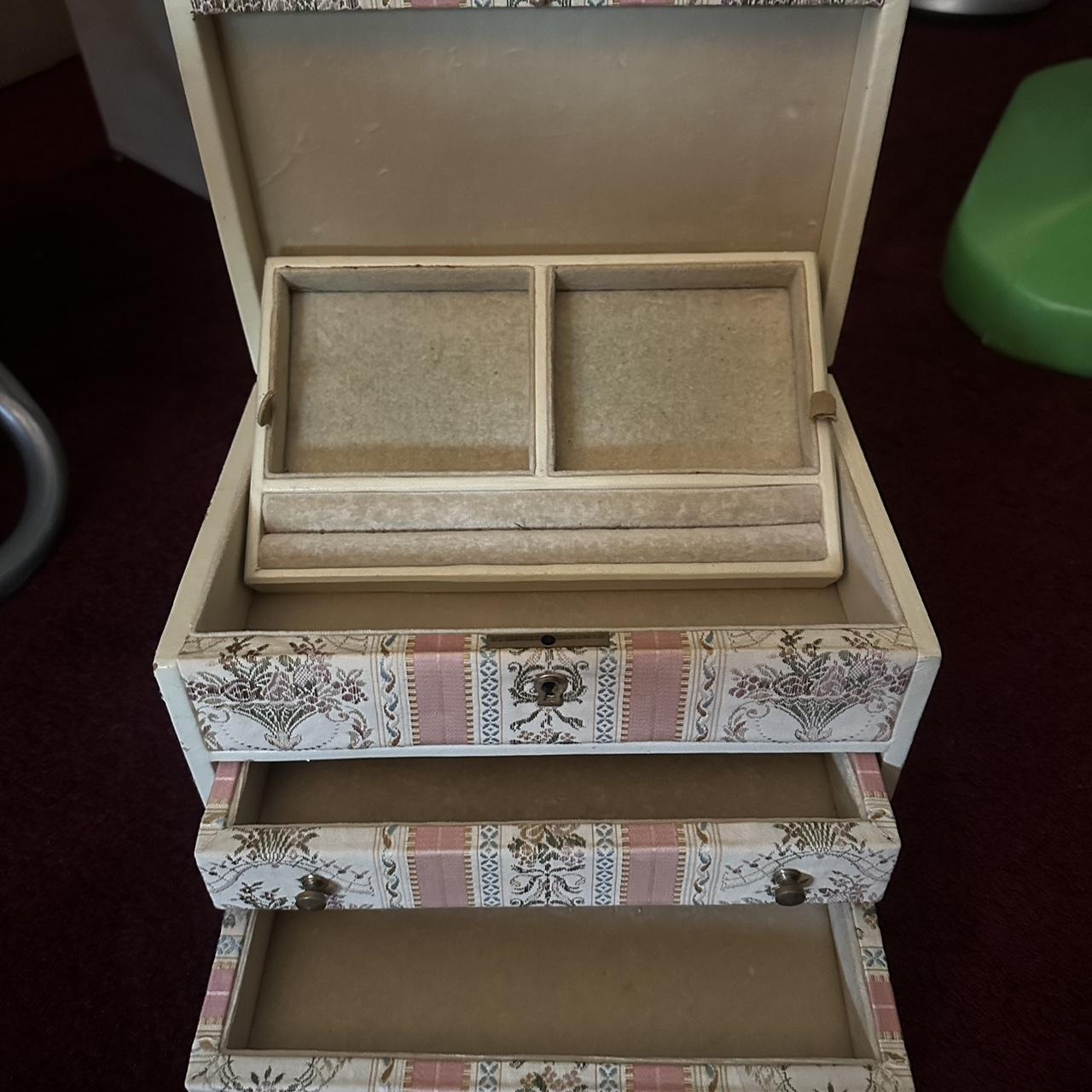 Pink and cream jewellery box with 3 drawers and 1... - Depop