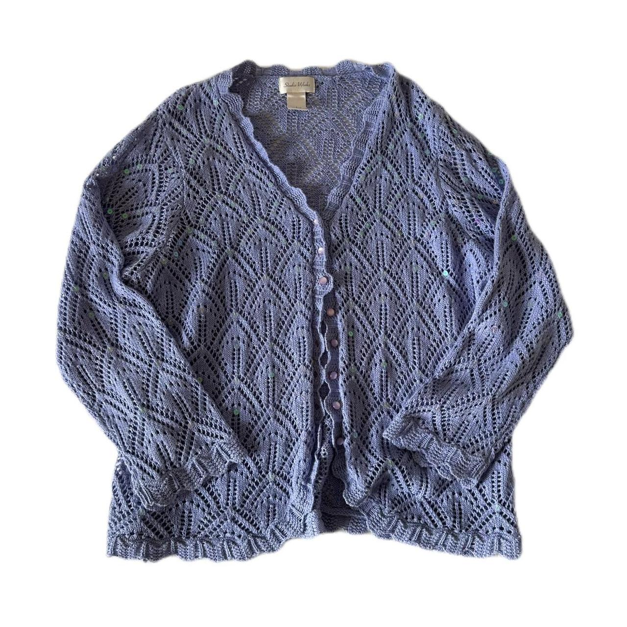 Periwinkle knitted cardigan with iridescent sequins... - Depop
