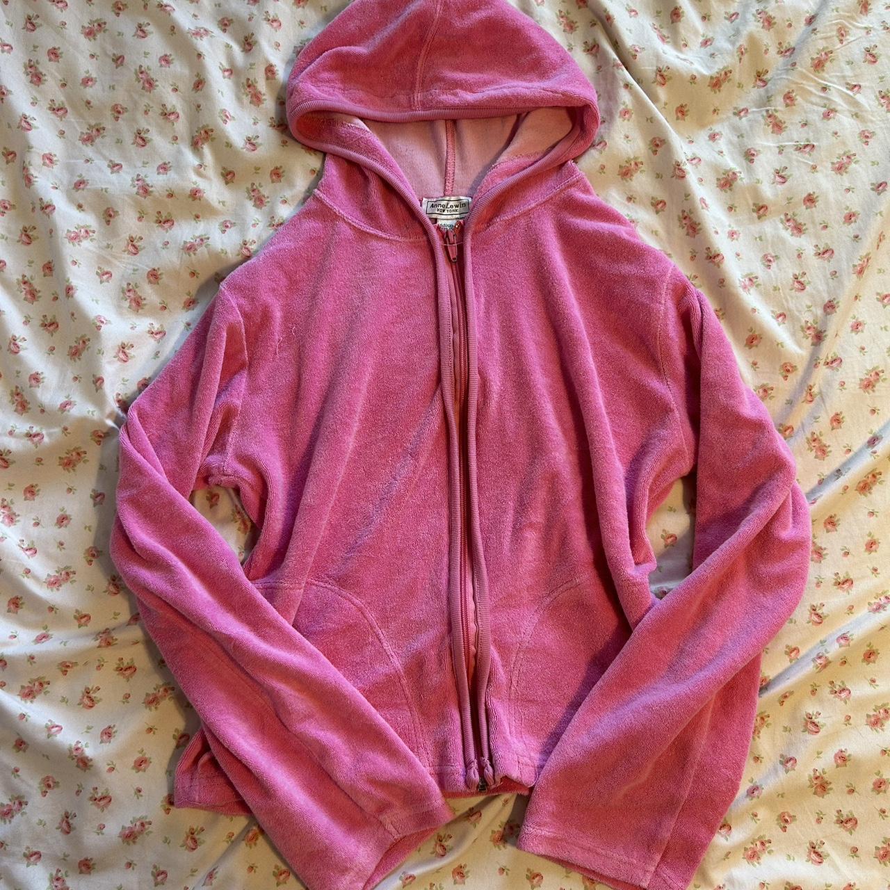 pink terry cloth zip up 🌸size medium in women’s... - Depop