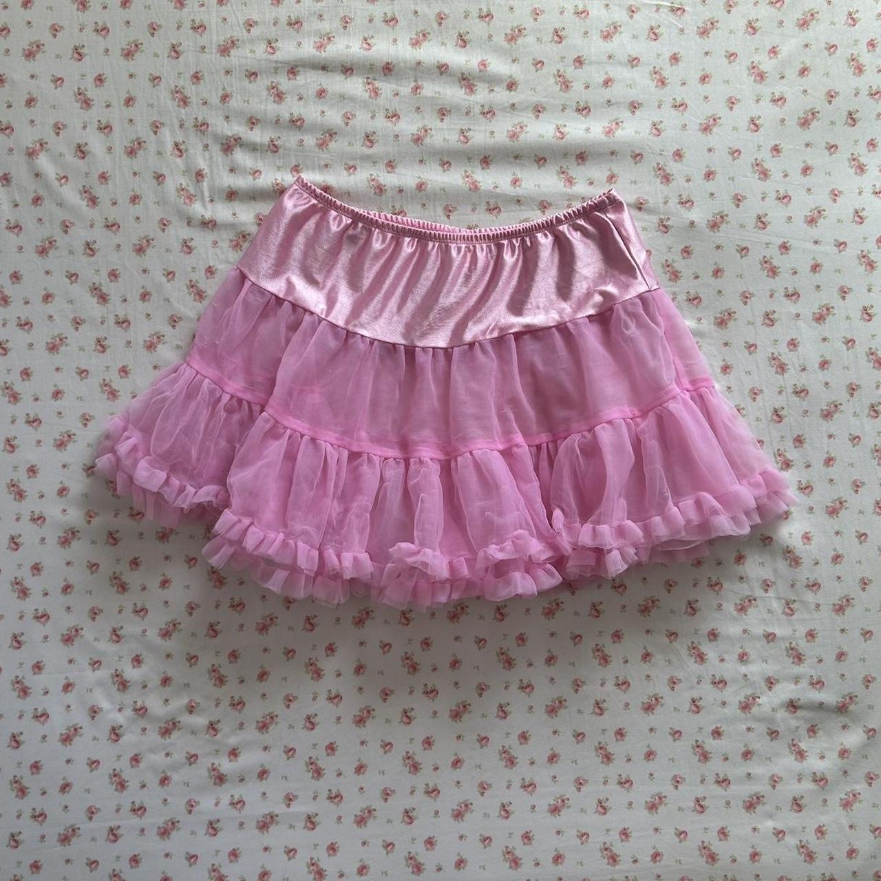 pink sheer ruffled mini skirt 🌸size l/xl in... - Depop