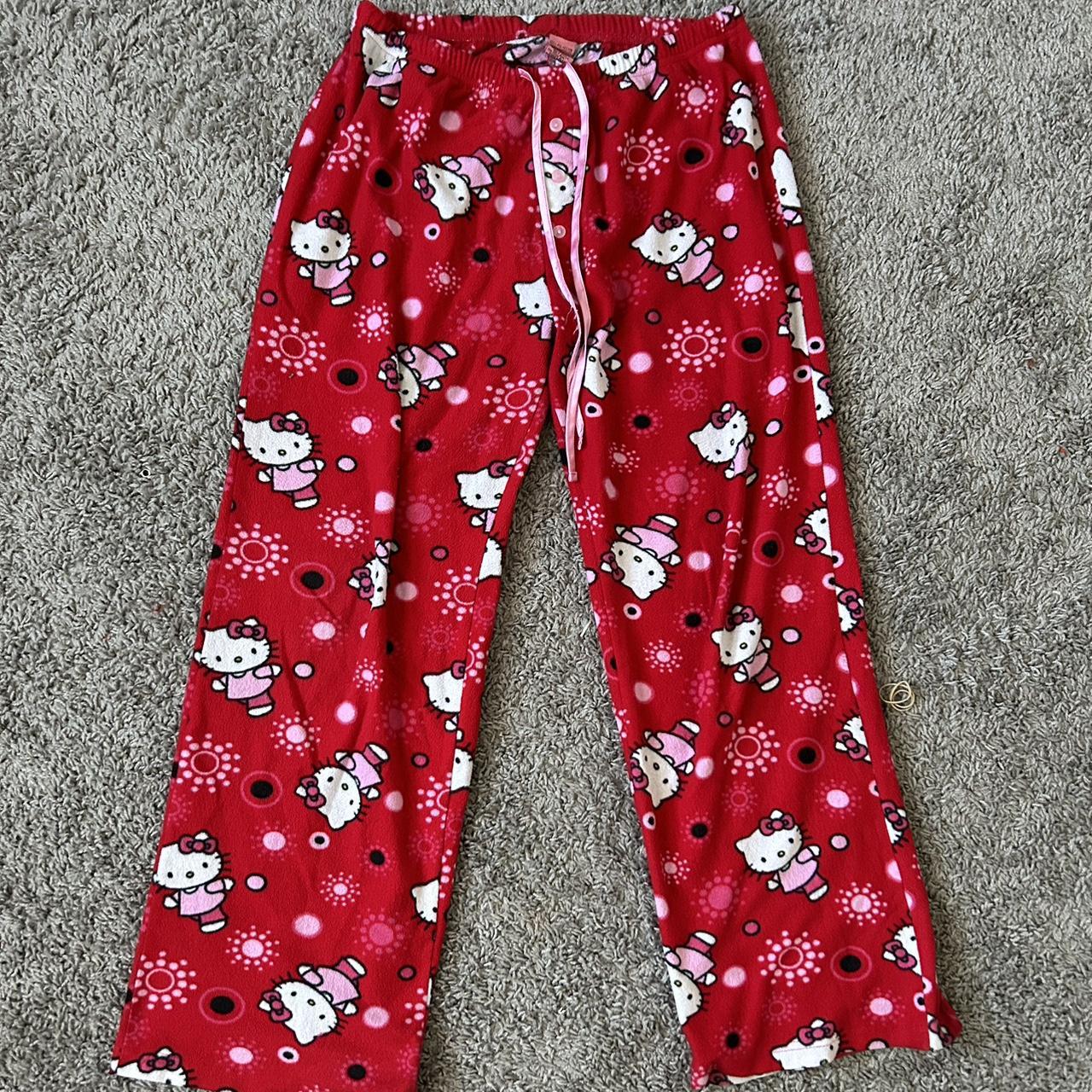 - Red hello kitty pj pants with pink drawstring in a... - Depop