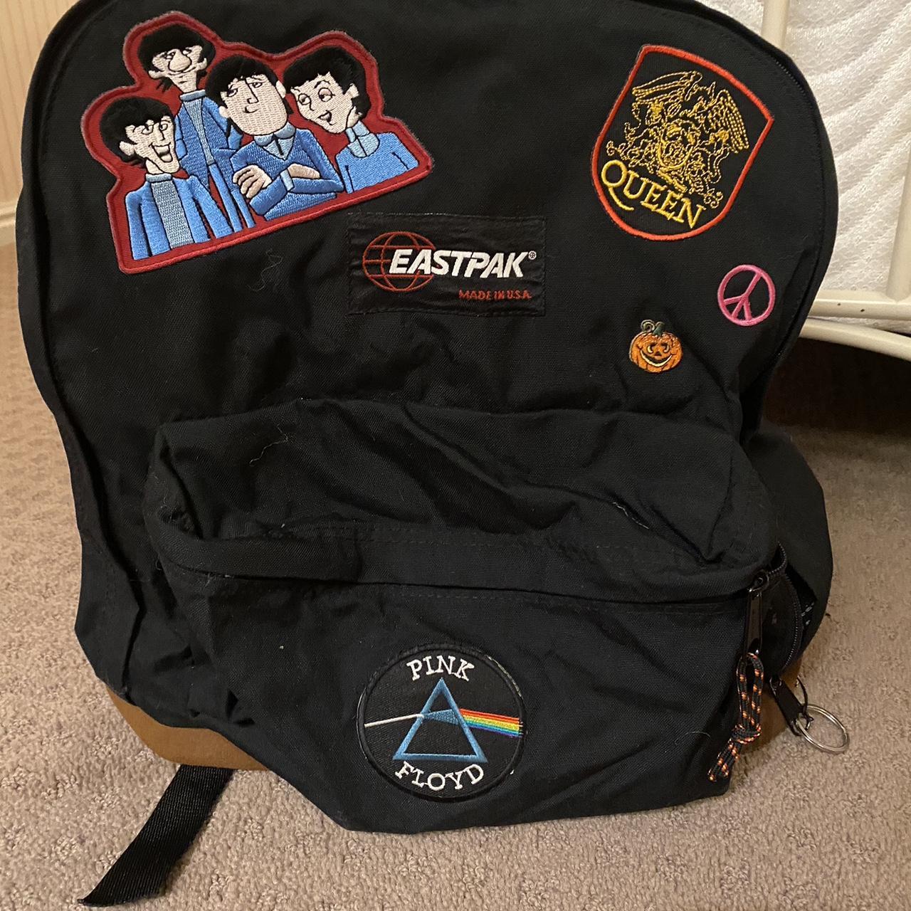 Black Eastpak backpack with custom patches Beatles... | Depop
