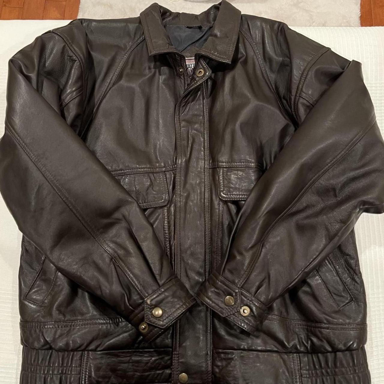Vintage dark brown leather jacket -heavy weight and... - Depop