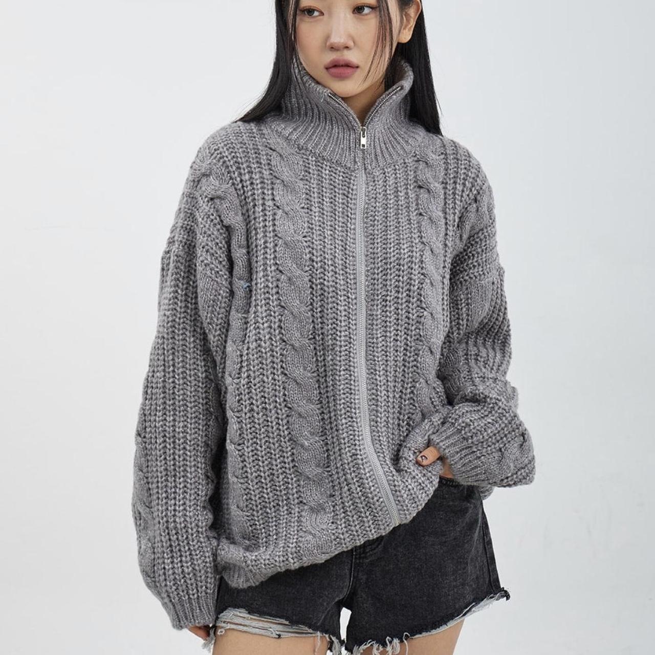 Oversized Zip up Knit Sweater korean style knit -... - Depop