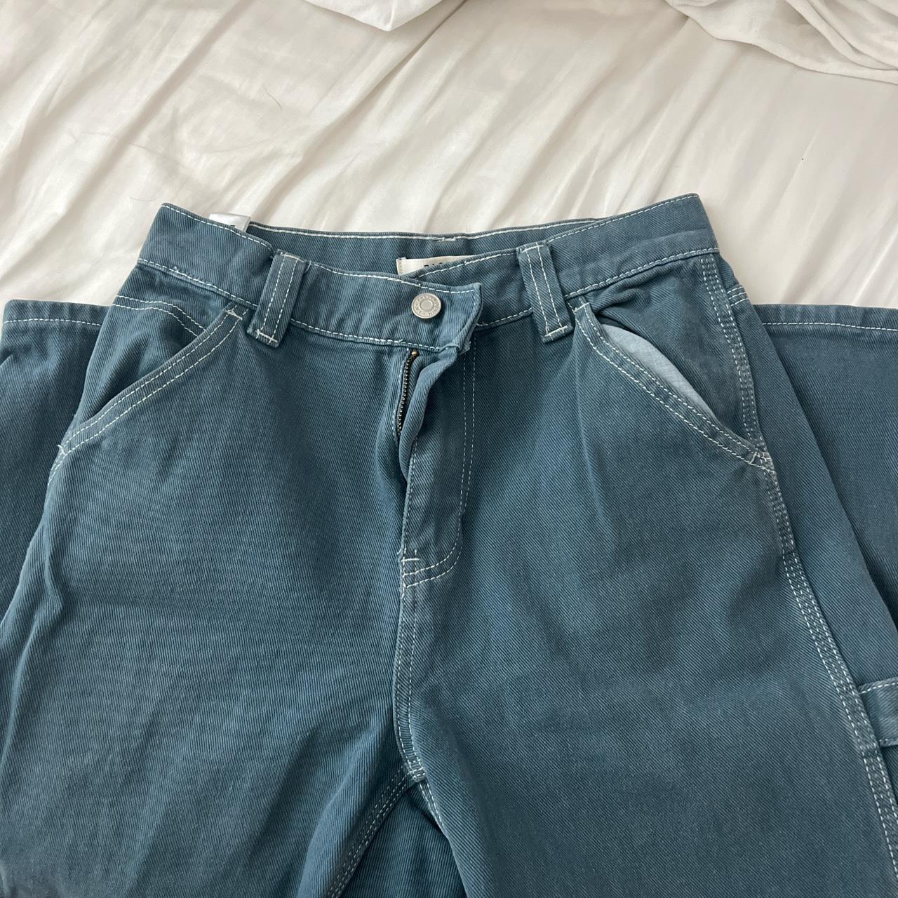 Teal cargo pants with white stitching Pacsun size 24 - Depop