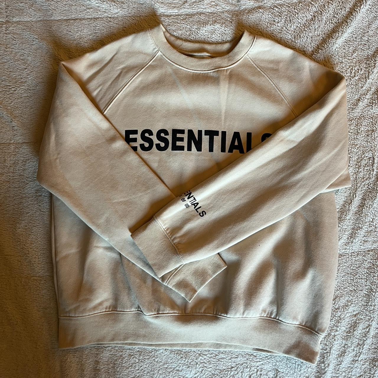 tan essentials fear of god crewneck, def fake but... - Depop
