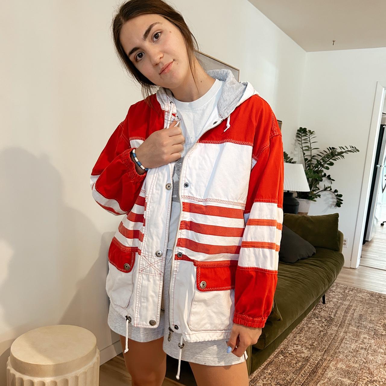 80s red and white sailors jacket FREE SHIPPING!! - Depop