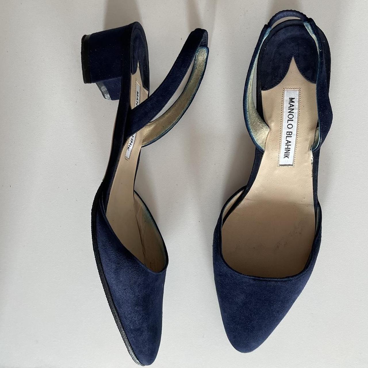 Vintage navy blue Manolo Blahnik sling back heels.... - Depop