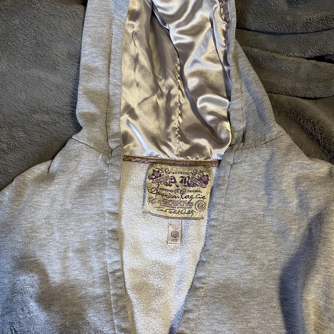 Silk hood grey sweatshirt with v cut Size... - Depop