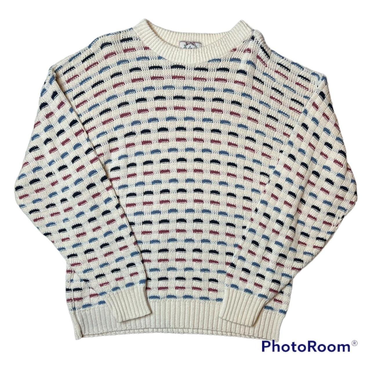 vintage 90s multi color pattern sweater size xl 9/10... - Depop