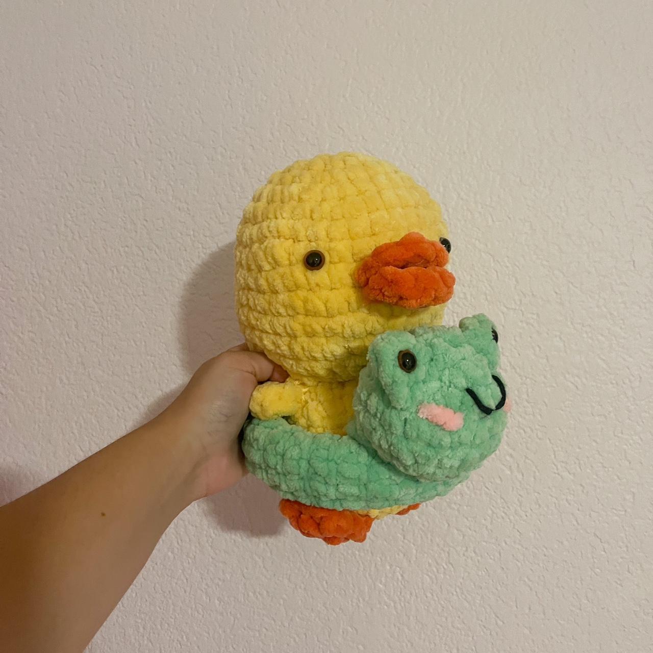 the cutest duck with a frog pool float crochet... - Depop